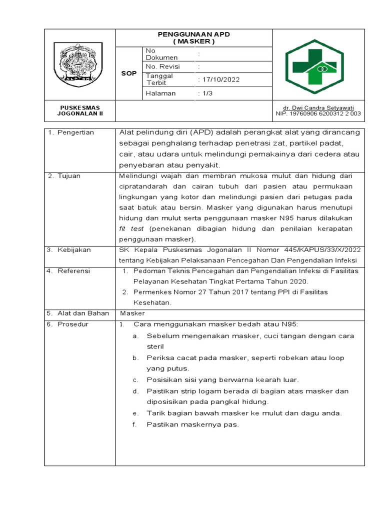 Prosedur Penggunaan Masker APD | PDF