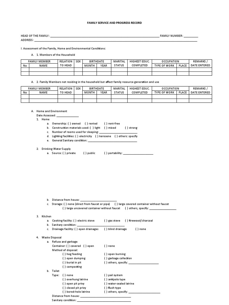 Family Service Progress Record Template | PDF | Sanitation | Waste ...