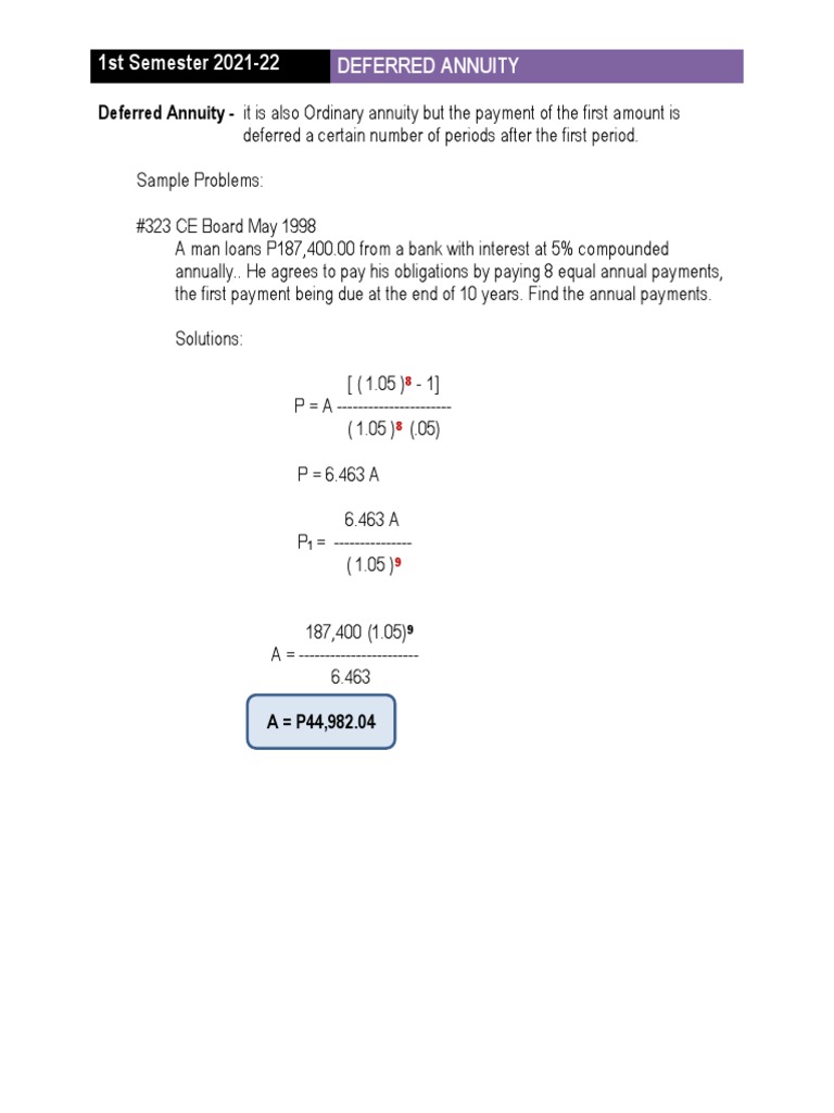 HANDOUT 7.0 - Sample Problem For Deferred Annuity | PDF