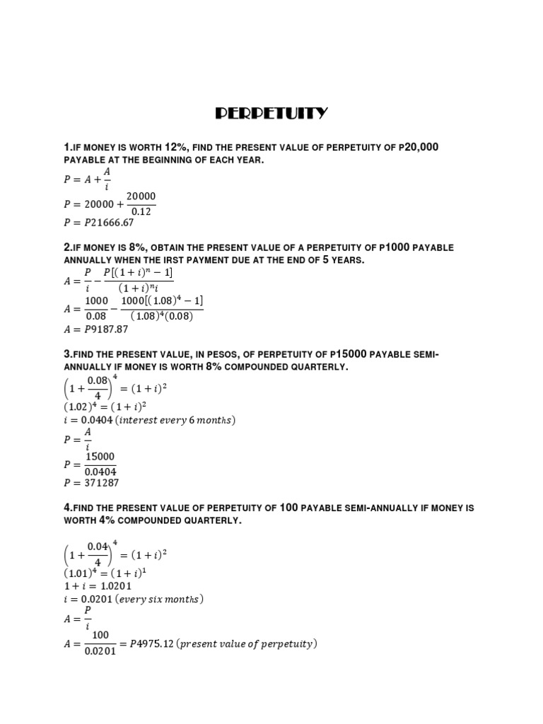 Handout #9.0 - Solved Problems in Perpetuity | PDF | Present Value | Money