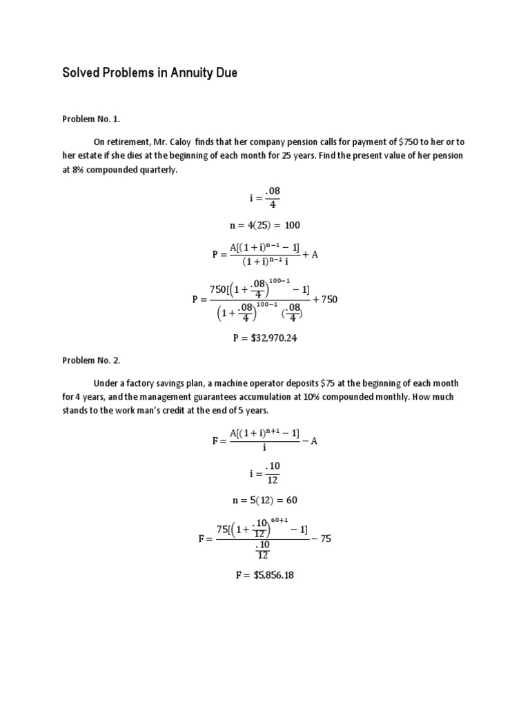 HANDOUT #8.2 - Solved Problems in Annuity Due | PDF | Interest | Loans