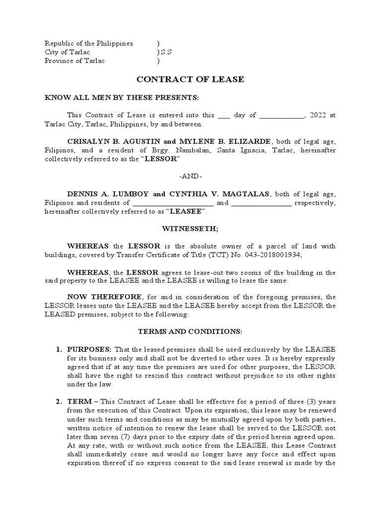 Contract of Lease | PDF | Lease | Consent