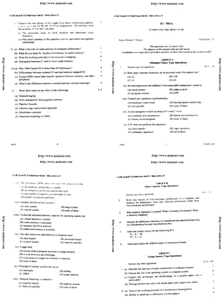 Btech Ec 504a Computer Architecture 2015 | PDF