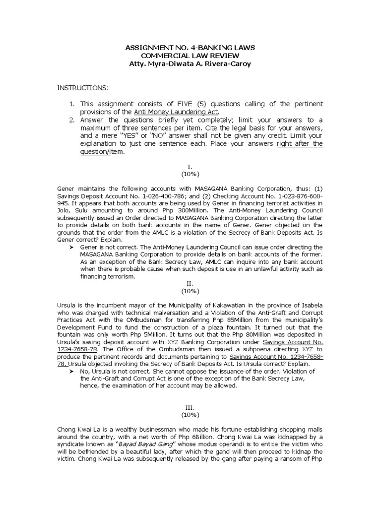Banking Assignment 4 Pdf Money Laundering Banks
