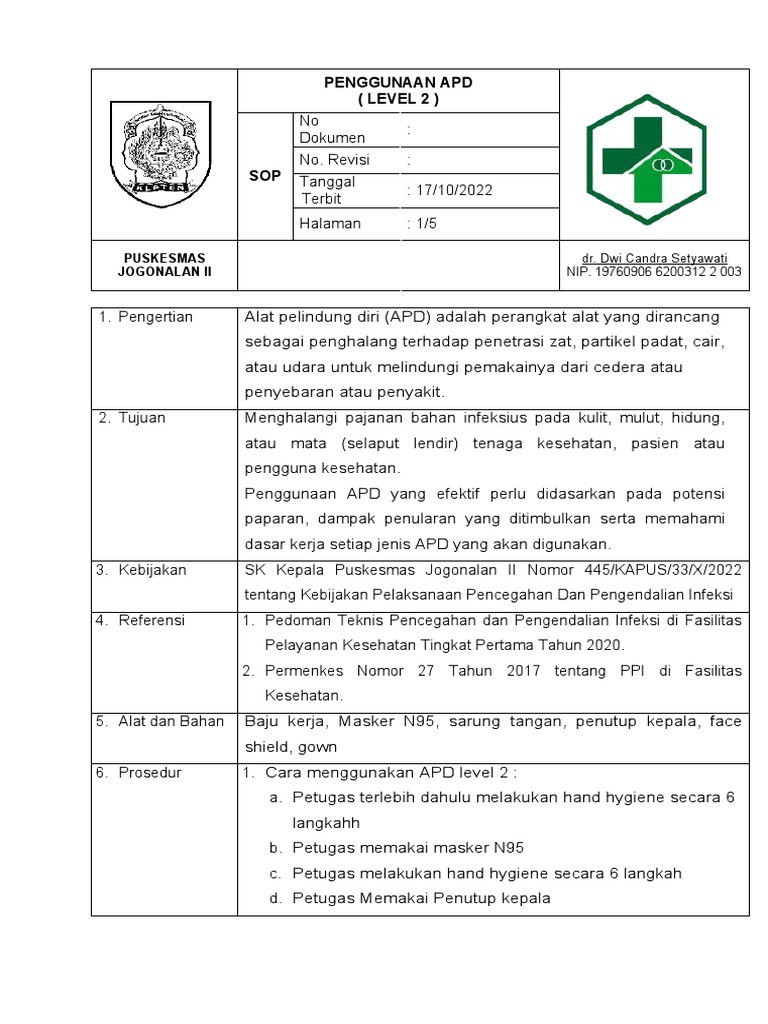 Sop Penggunaan Apd LV 2 | PDF