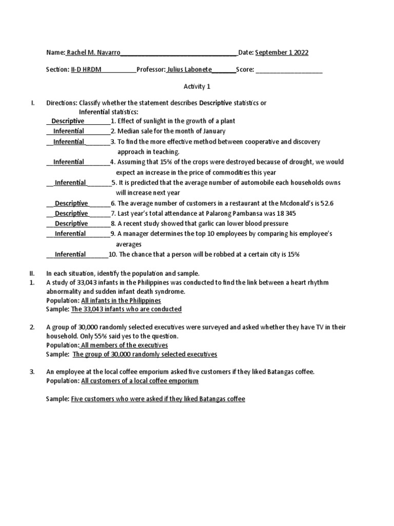 Module 1 (Bustat Elestat) - Act. 1 | PDF | Sampling (Statistics ...