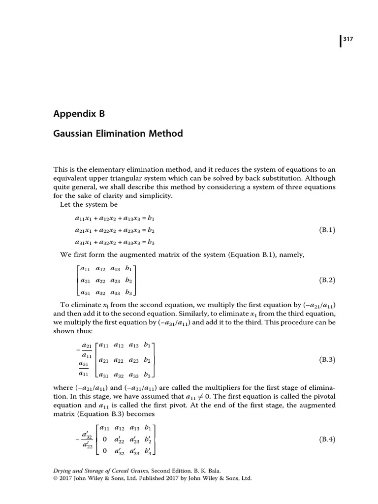 Drying and Storage of Cereal Grains - 2016 - Bala - Appendix B Gaussian Elimination Method | PDF ...