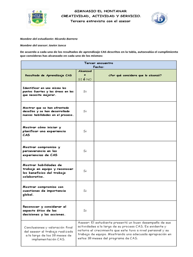 Tercera Entrevista Con El Asesor | PDF | Aprendizaje | Cognición