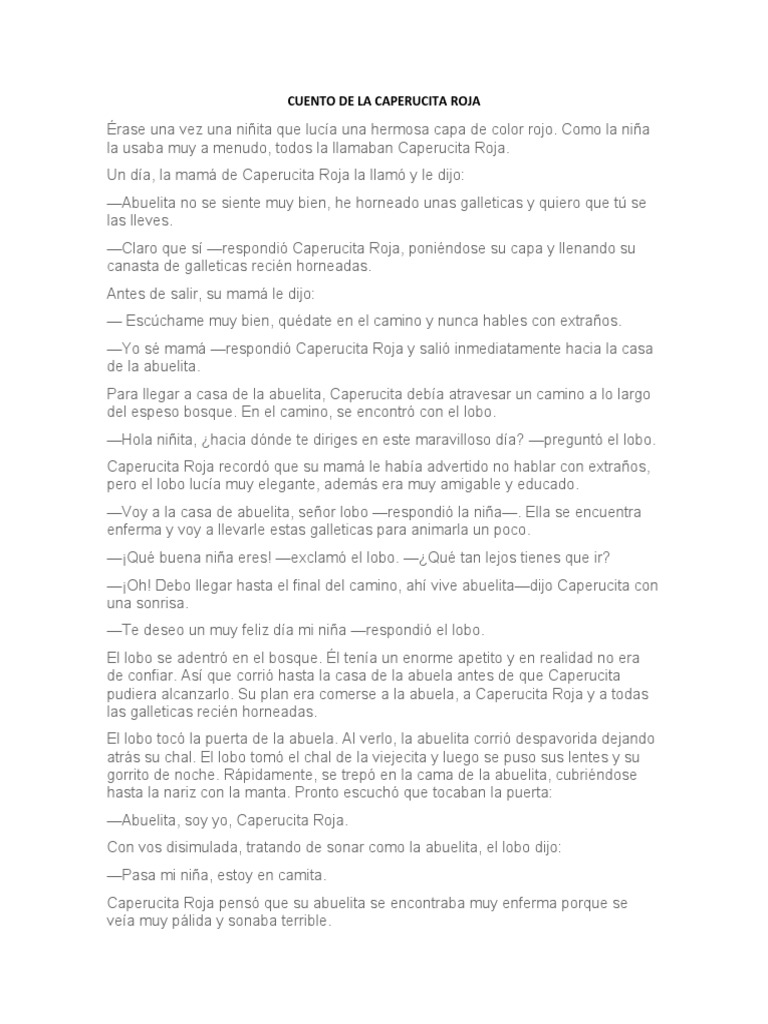 Cuento de La Caperucita Roja | PDF | Caperucita Roja