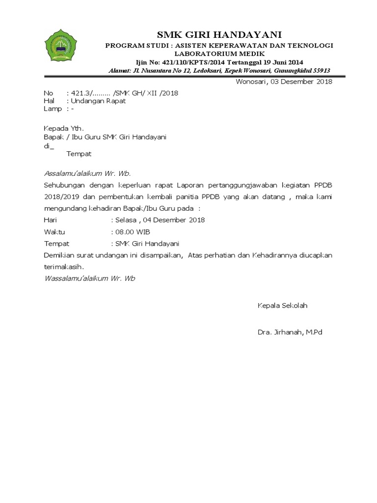 Surat Undangan Guru | PDF