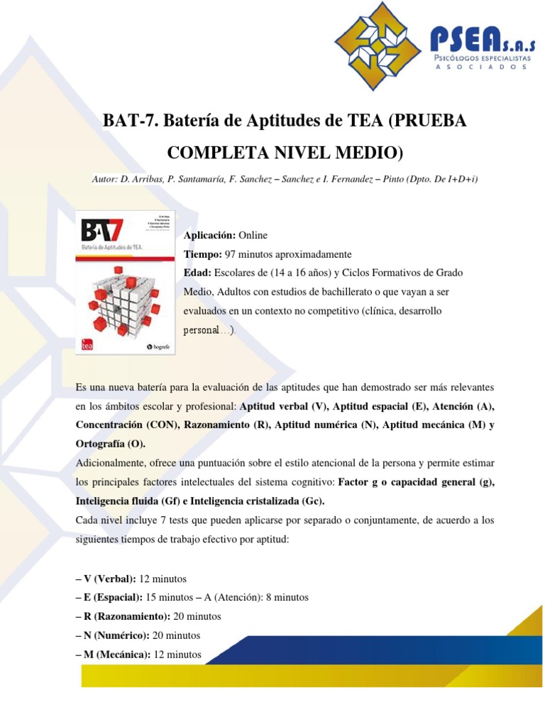 BAT 7. Batería de Aptitudes de TEA PRUEBA COMPLETA NIVEL MEDIO | PDF | Informática