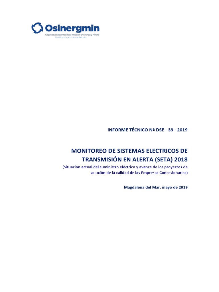Monitoreo de Sistemas Electricos de Transmision en Alerta (SETA) 2018 | PDF | Red eléctrica ...