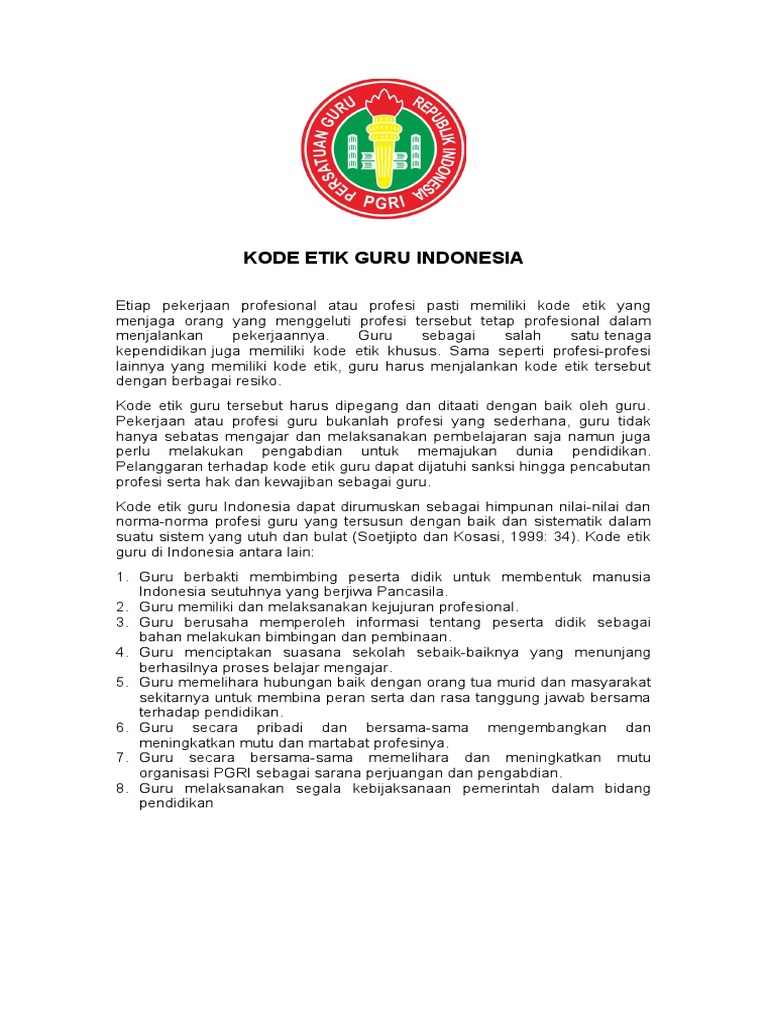 Kode Etik Guru Indonesia. | PDF