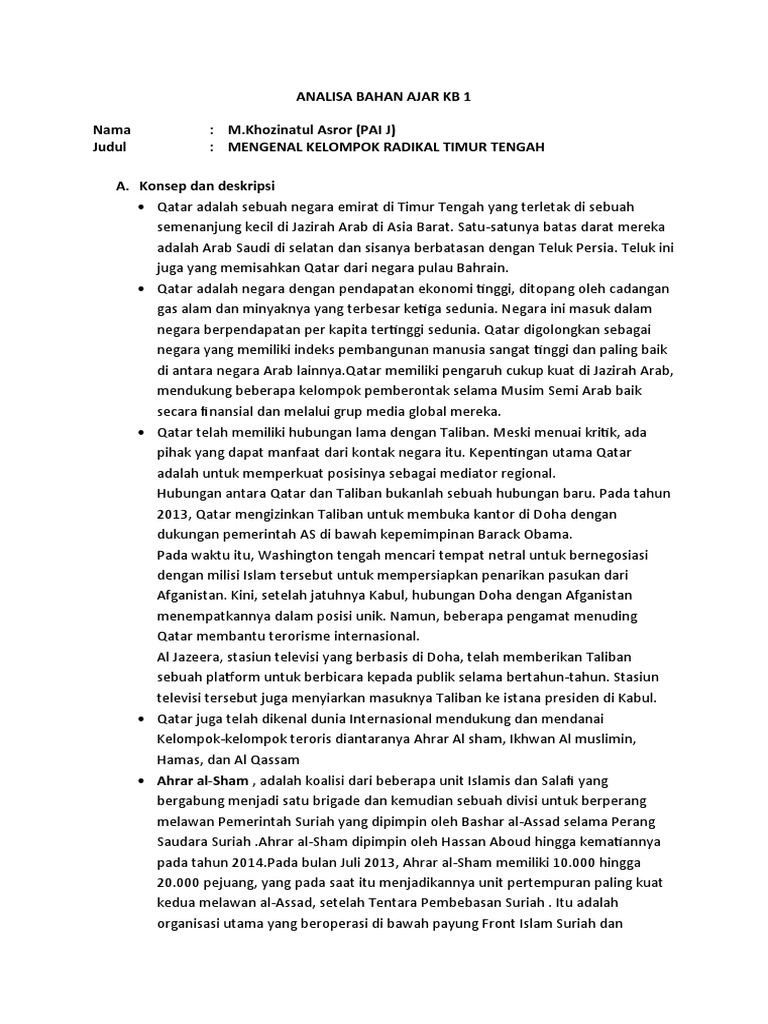 Analisa Bahan Ajar KB 1 | PDF