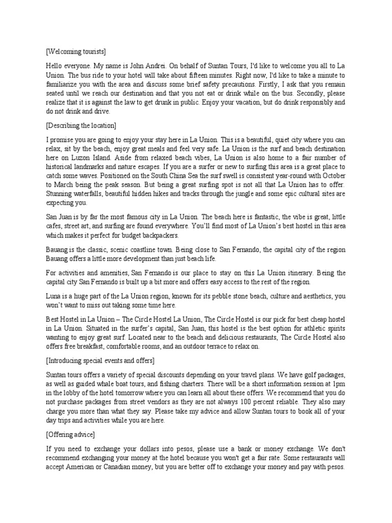 Tour Guide Script | PDF