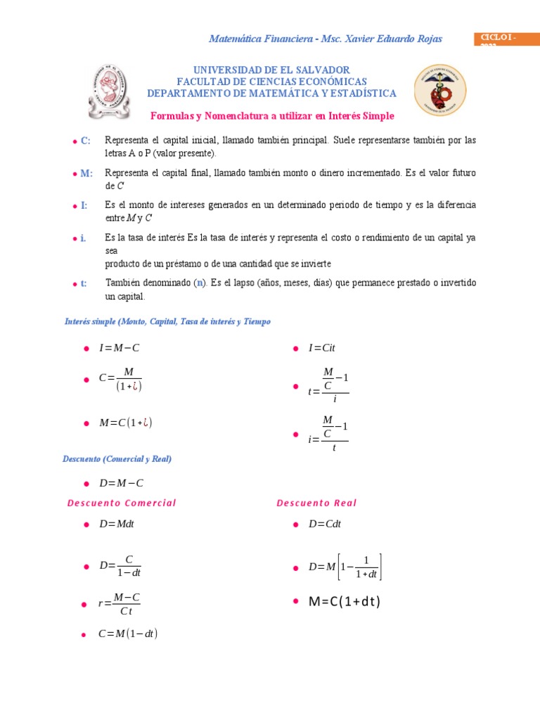 Nomenclatura y Fórmulas Interés Simple (Actualizado Al 17-03-22) | PDF ...