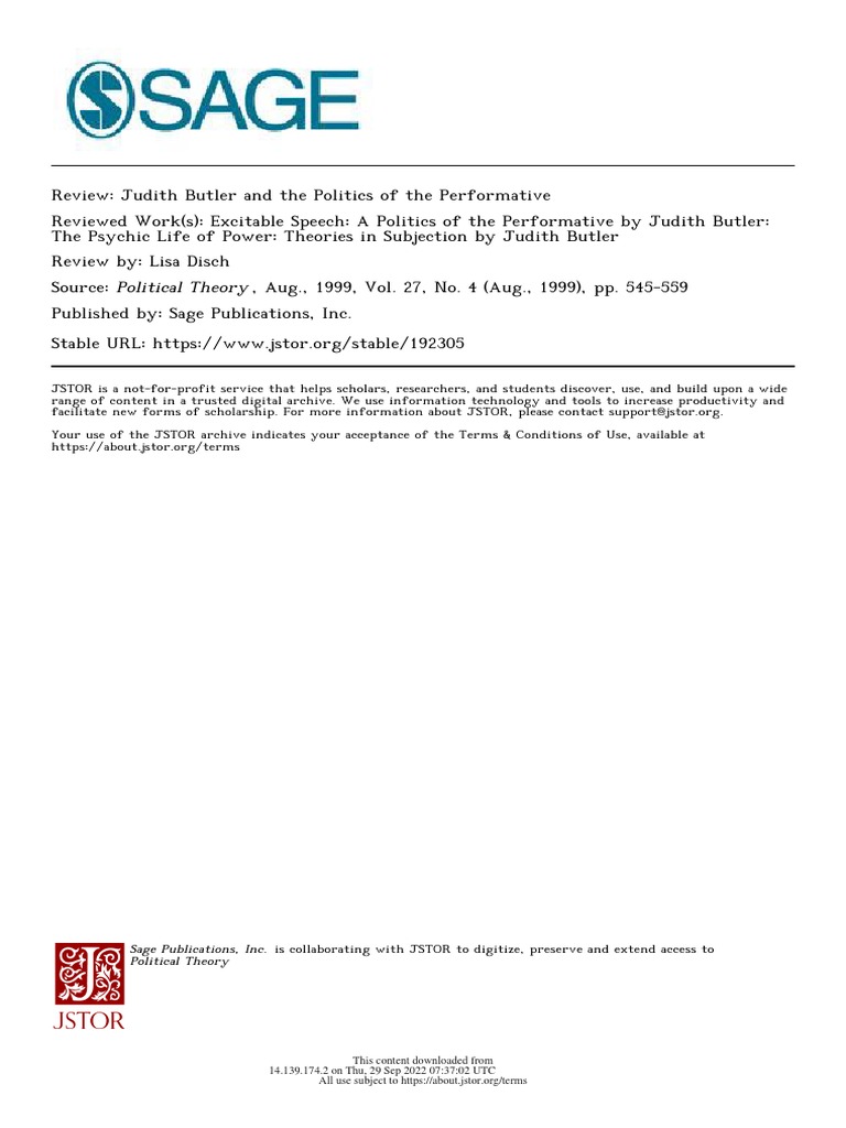 Judith Butler and The Politics of The Performative | PDF | Feminism ...