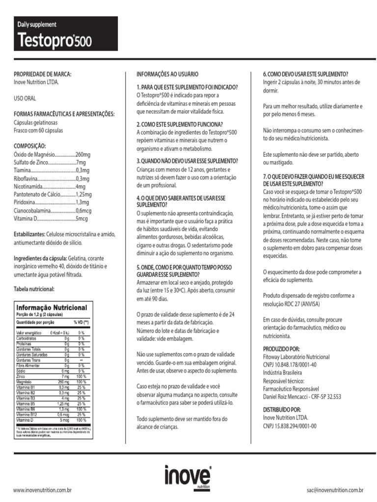 Bula Digital Testopro | PDF | Vitamina | Magnésio