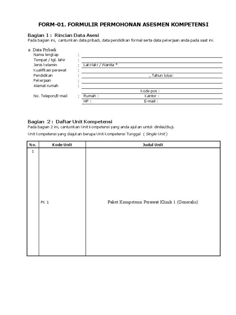 Contoh Formulir 01 Asessment | PDF