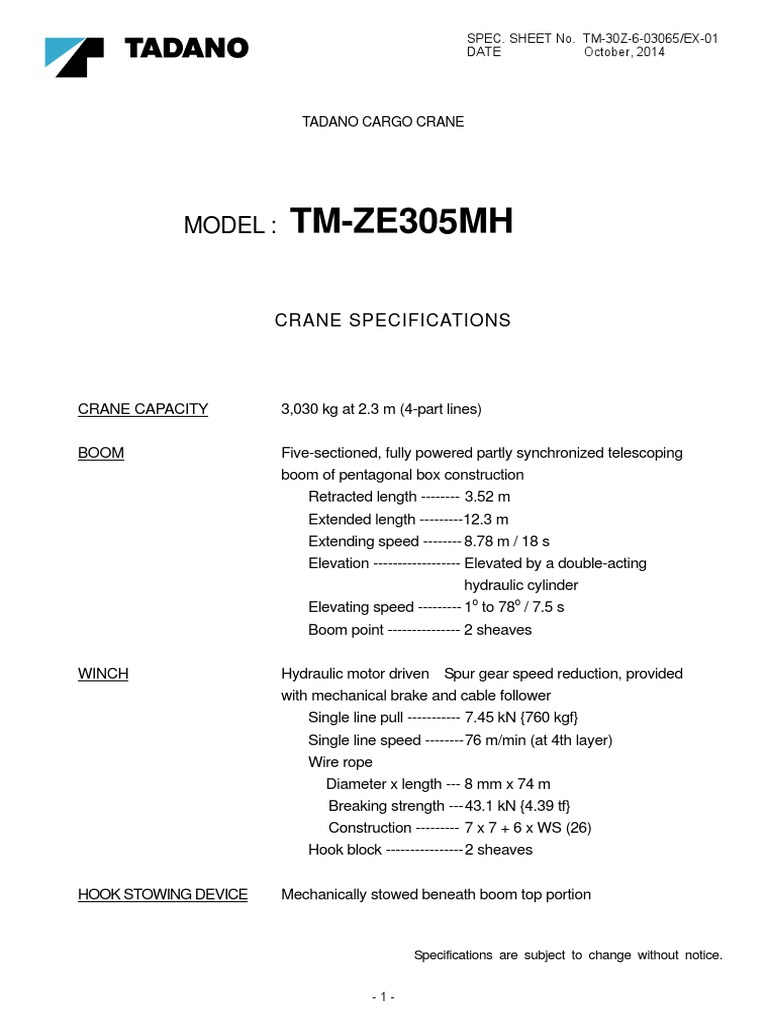 TM Ze305mh | PDF | Crane (Machine) | Manufactured Goods