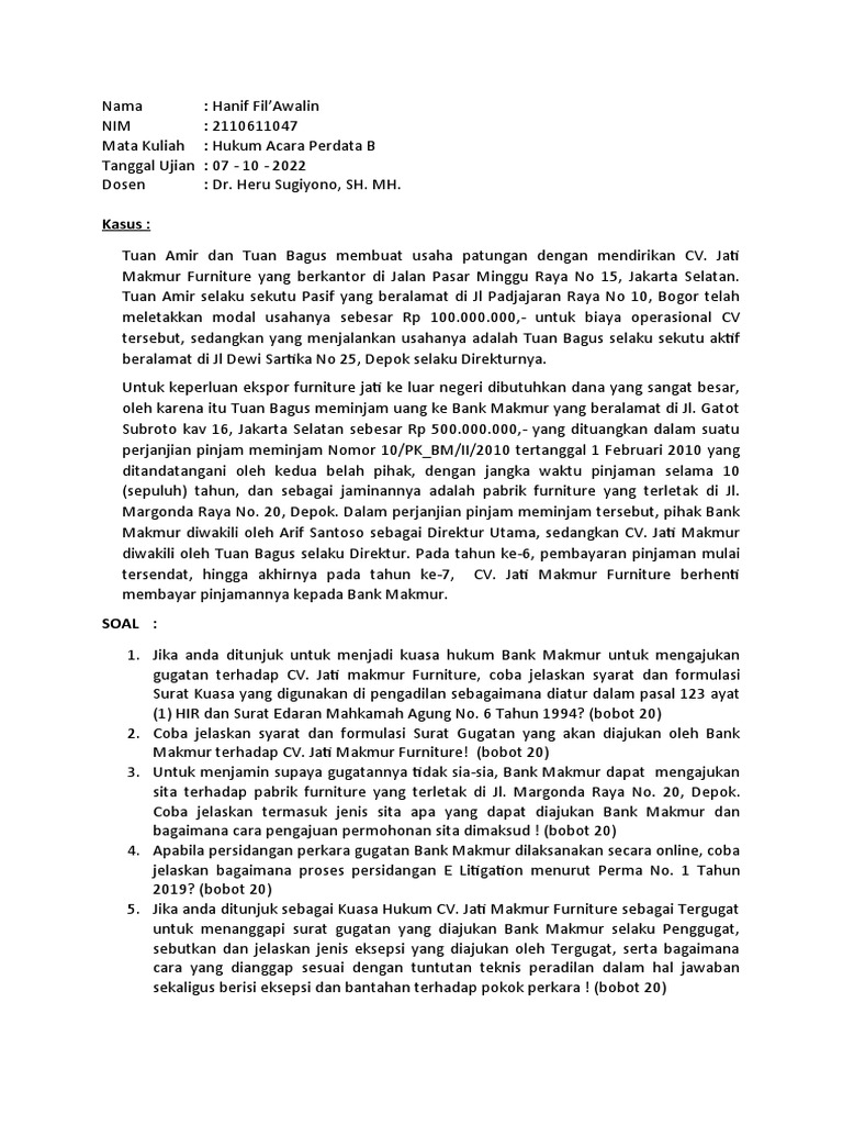 Proses Hukum CV Jati Makmur Furniture | PDF