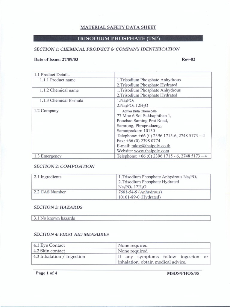MSDS-Trisodium Phosphate | PDF