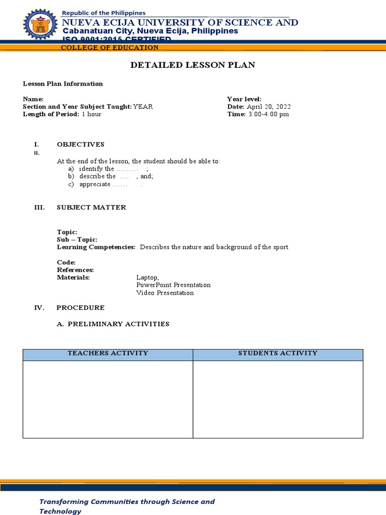 Detailed Lesson Plan Guide | PDF | Lesson Plan | Pedagogy