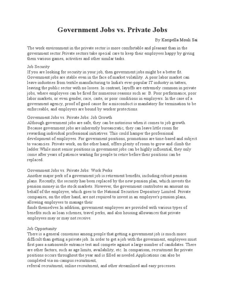 Government Job Vs Private Job | PDF | Employment | Employee Benefits