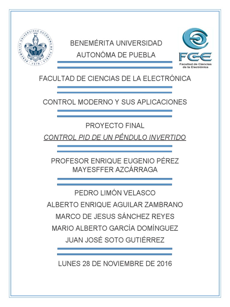 Proyecto Pendulo Invertido | PDF | Ingeniería mecánica | Ingenieria Eléctrica