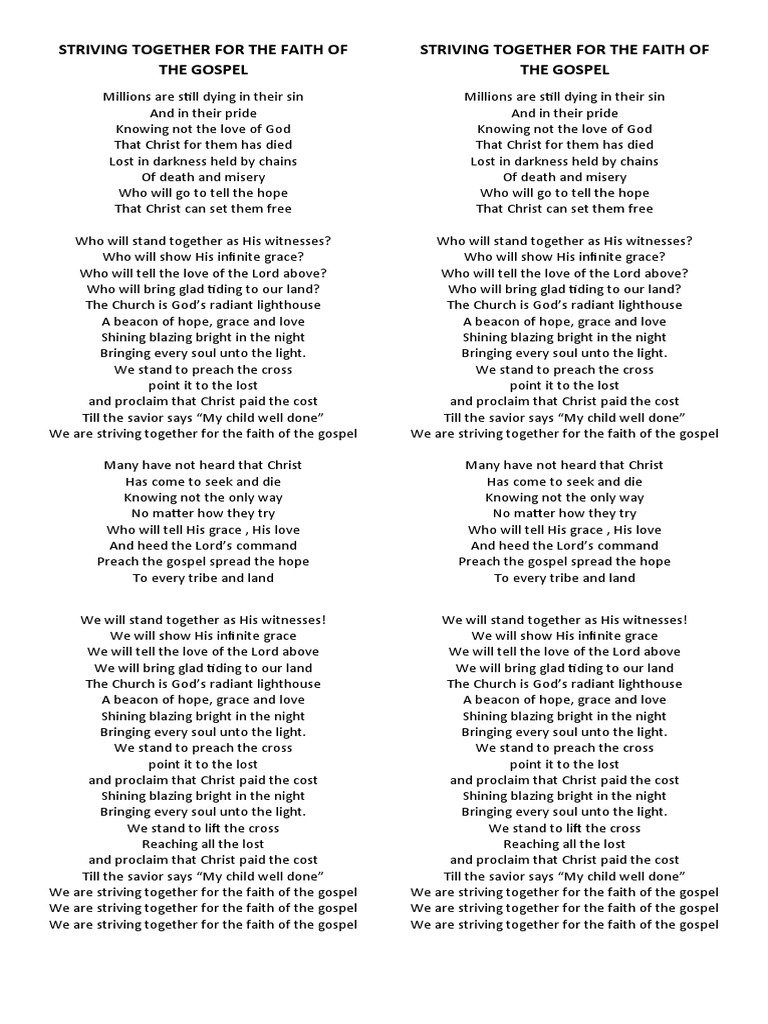 STRIVING TOGETHER FOR THE FAITH OF THE GOSPEL | PDF | Grace In ...