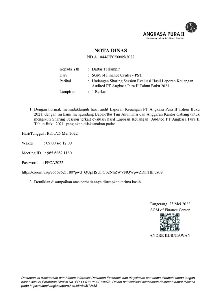 Undangan Sharing Session Evaluasi Hasil Laporan Keuangan Audited PT ...