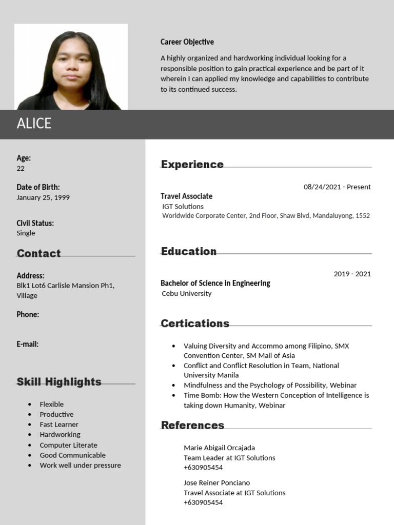 Alice CV | PDF