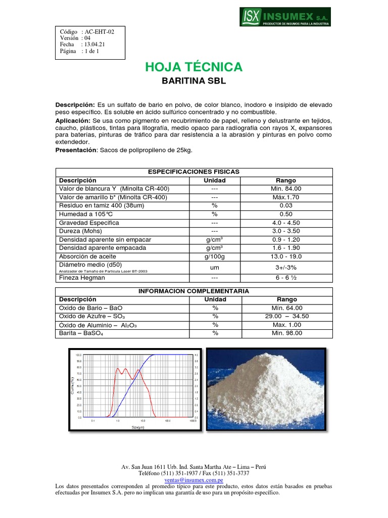 Ac-Eht-02 Ver04 13.04.21 Baritina SBL | PDF | Materiales | Sustancias ...