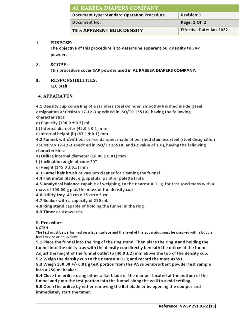 Determining the Apparent Bulk Density of SAP Powder Through ...