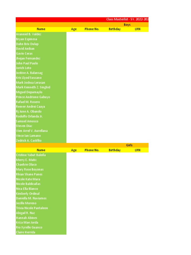 Class MasterList SY 2022 2023 | PDF