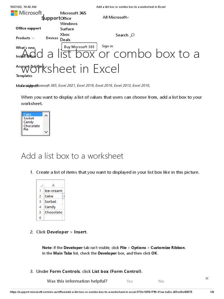 Add A List Box or Combo Box To A Worksheet in Excel | PDF | Microsoft Excel | Microsoft