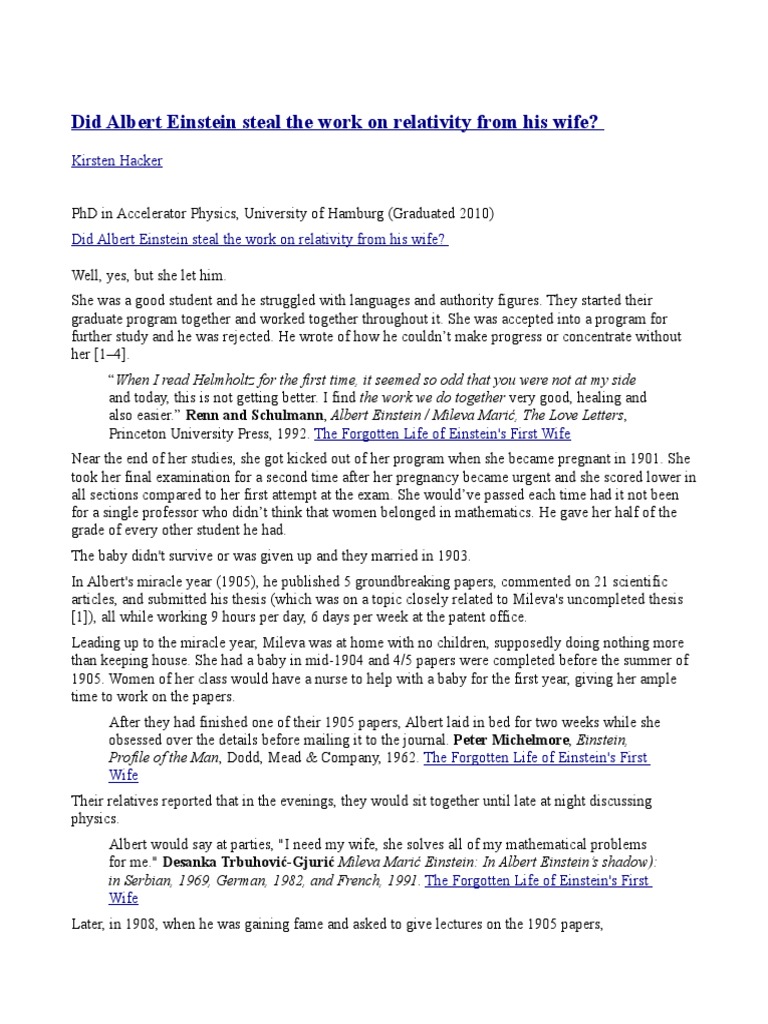 Mileva Maric Einstein | PDF | Albert Einstein | Theory Of Relativity