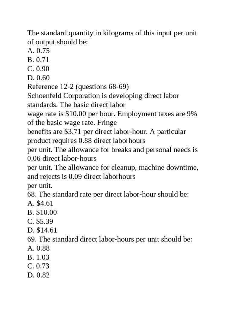 The Standard Quantity in Kilograms of This Input Per Unit of Output ...