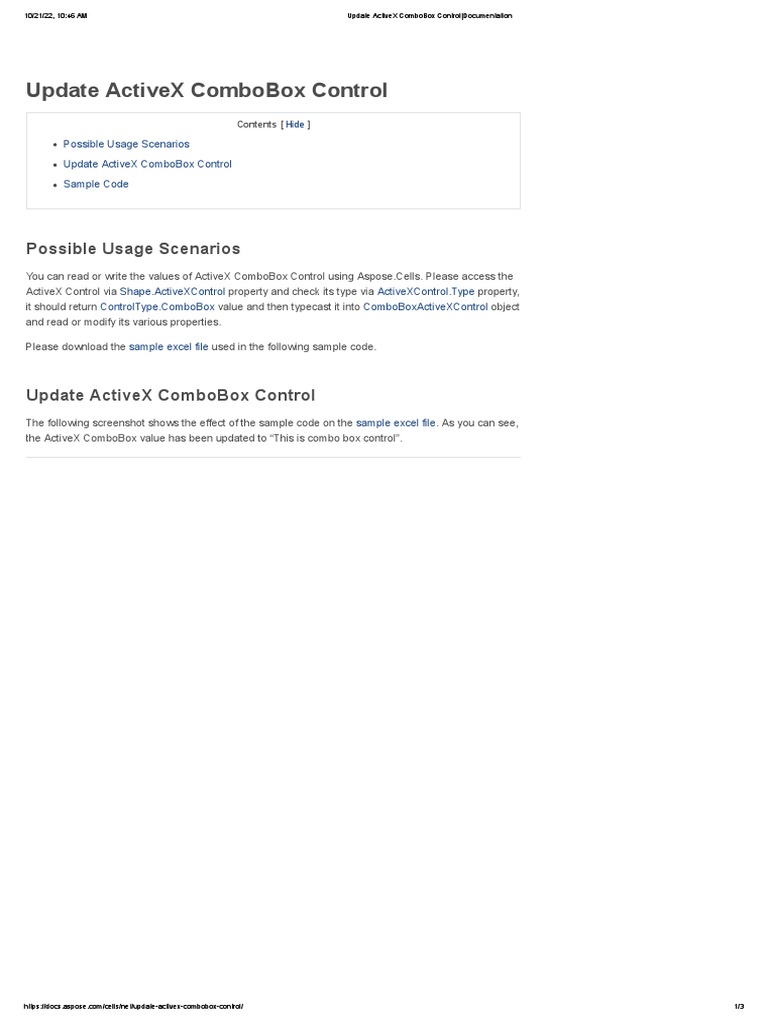 Update ActiveX ComboBox Control Documentation PDF Microsoft Excel 