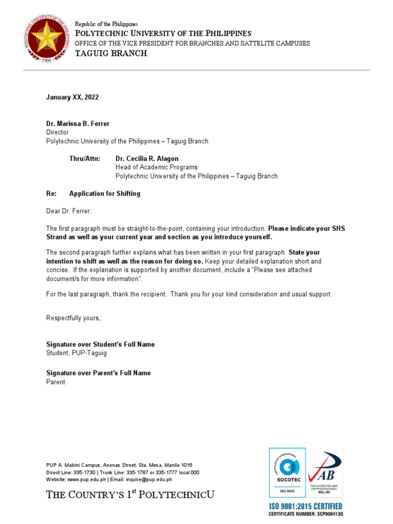 Shifting Course Application Template | PDF