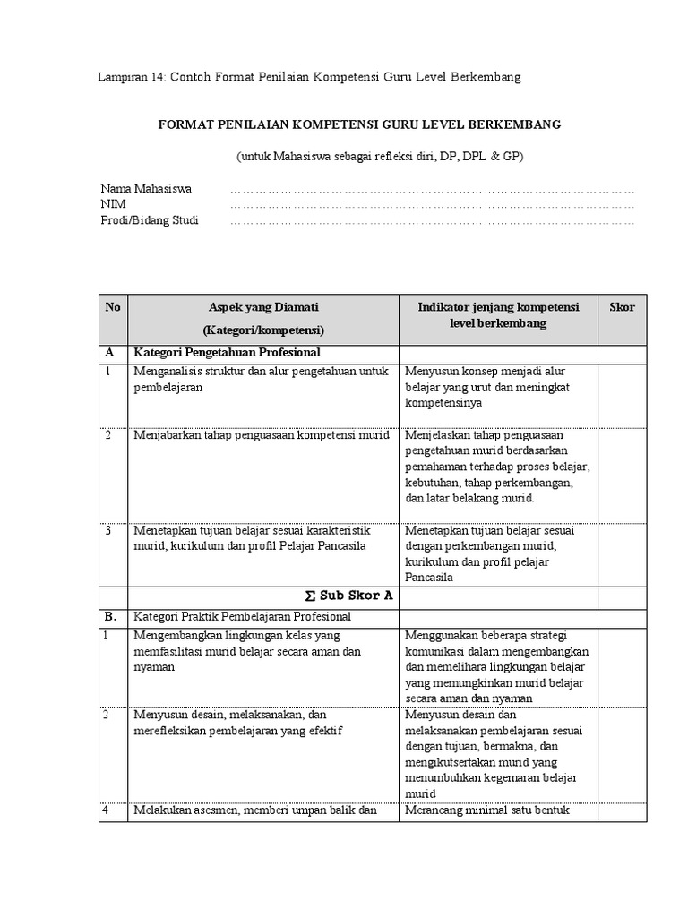Format Penilaian Kompetensi Guru | PDF