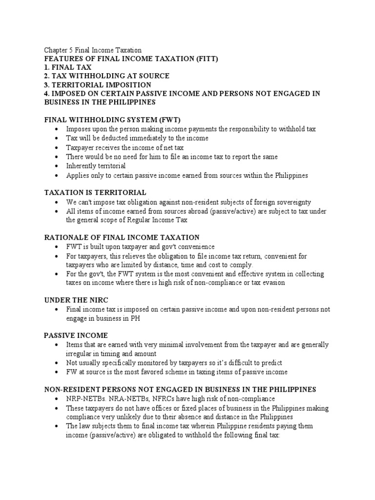 Features of Final Income Taxation | PDF | Taxes | Income Tax