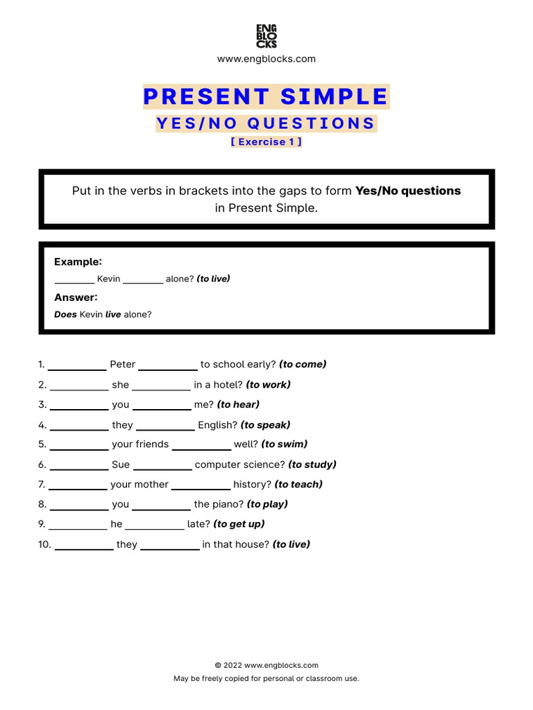 Present Simple Yes No Question Exercise 1 | PDF