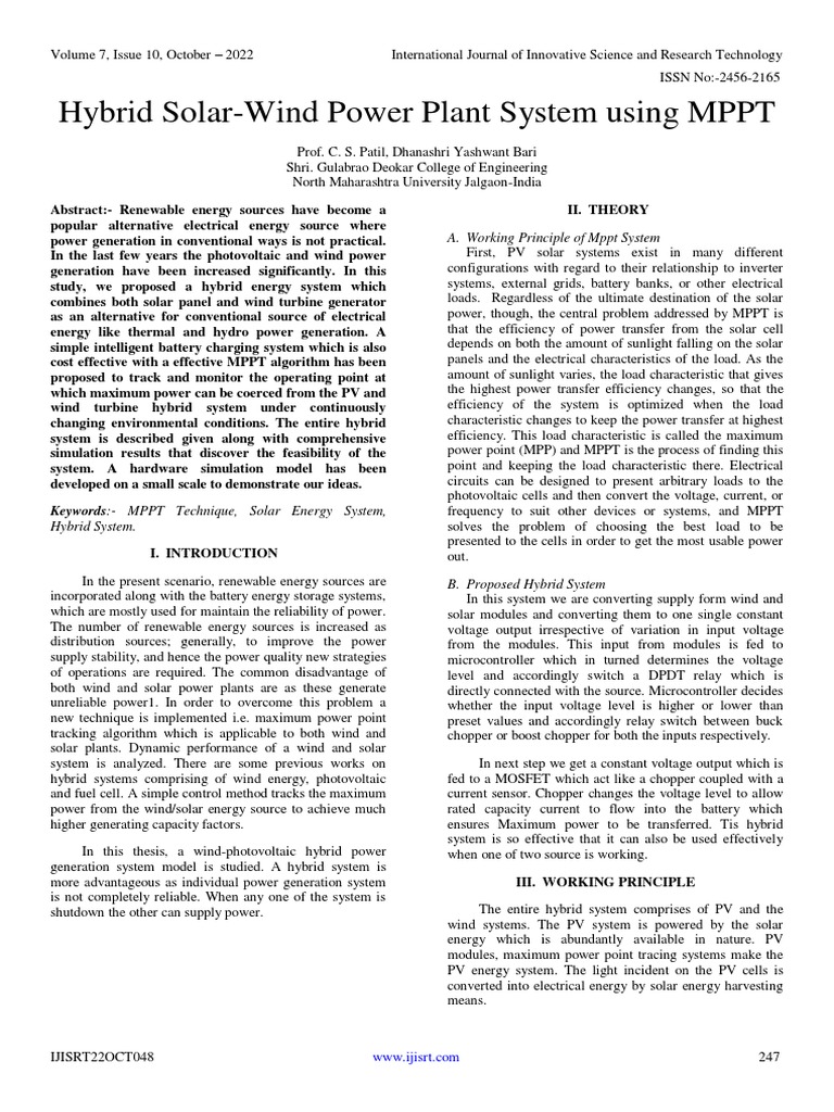Hybrid Solar-Wind Power Plant System Using MPPT | PDF | Solar Power ...