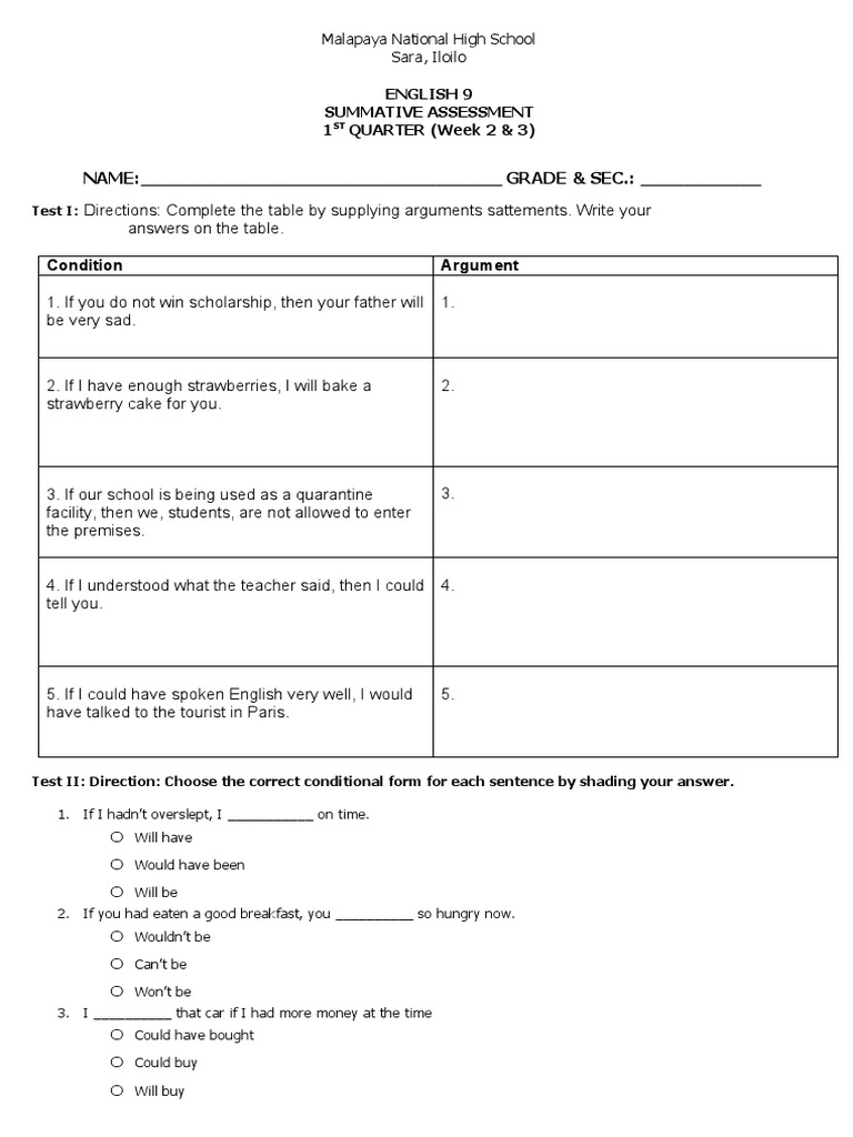Summative Test English 9 Week 2 & 3 | PDF | Conversation | Cognitive ...
