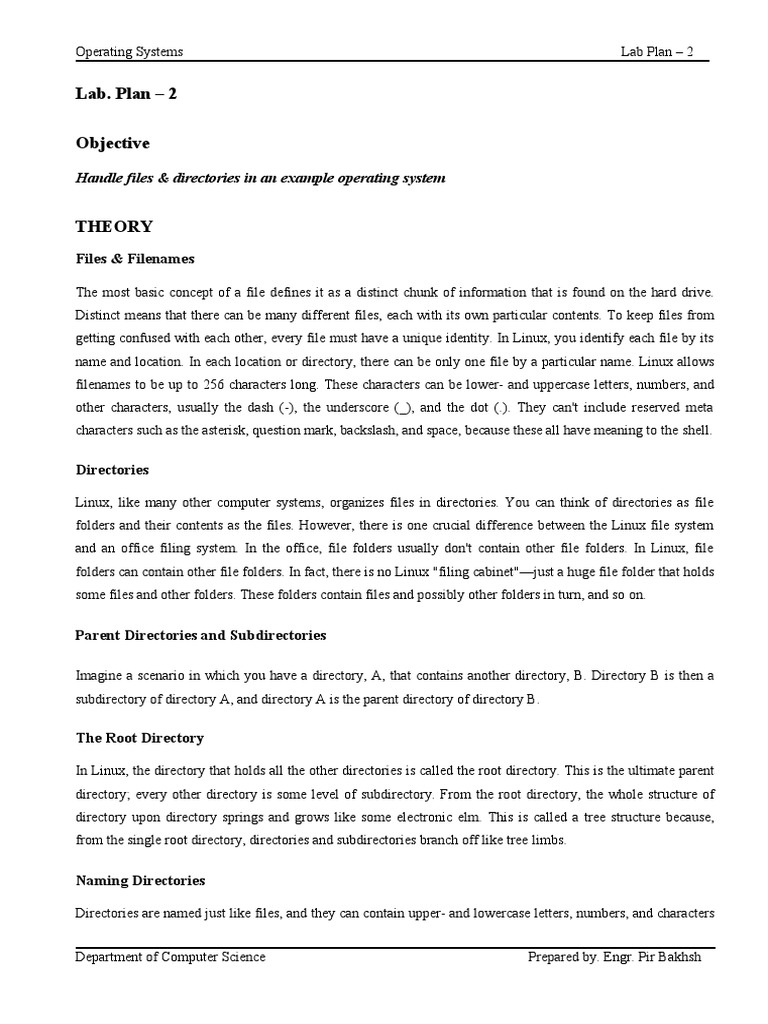 Lab Plan 2 | PDF | Computer File | Directory (Computing)