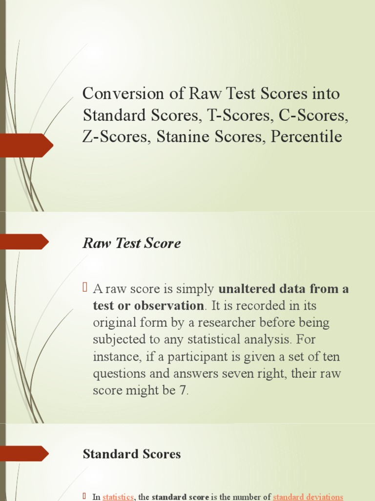 Raw to Standard Score Conversion Guide | PDF | Standard Score | Science