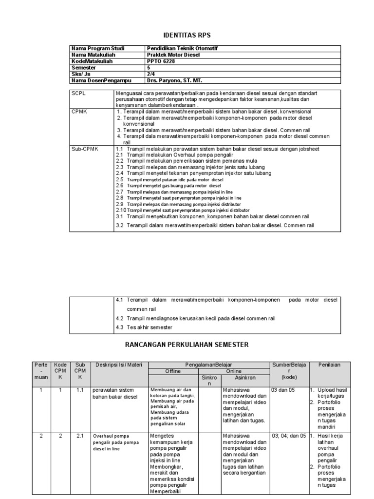RPS Dan SAP PRAKTEK DIESEL PARYONO | PDF