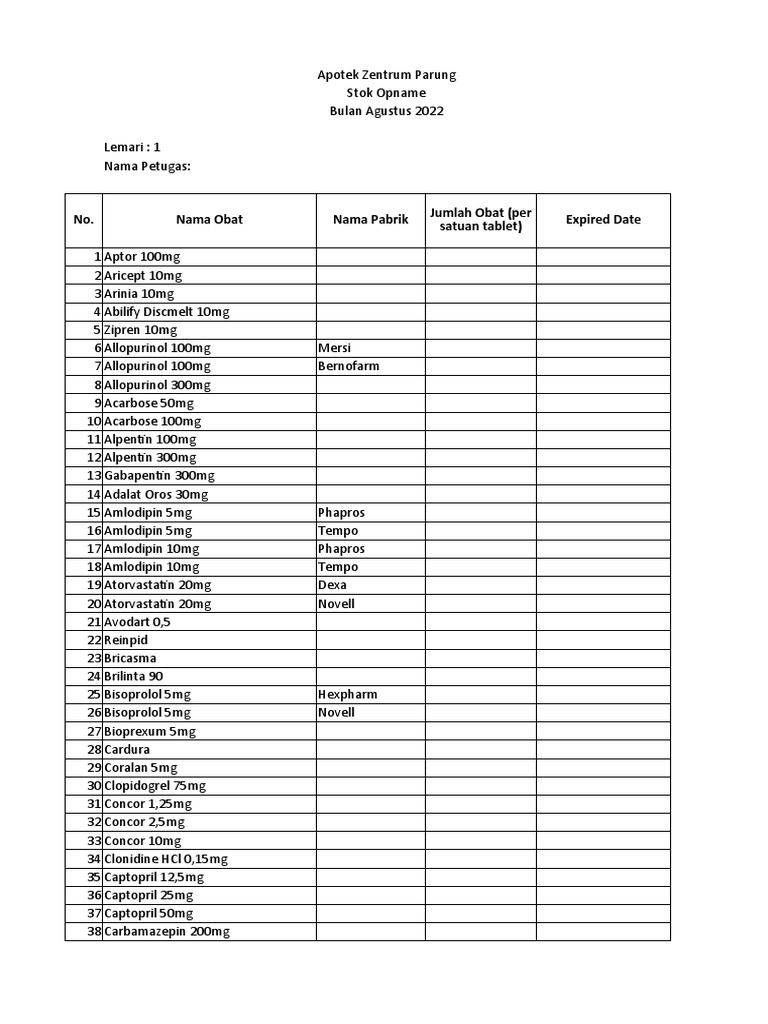 Format Stok Opname Baru Pdf Medicinal Chemistry Therapy