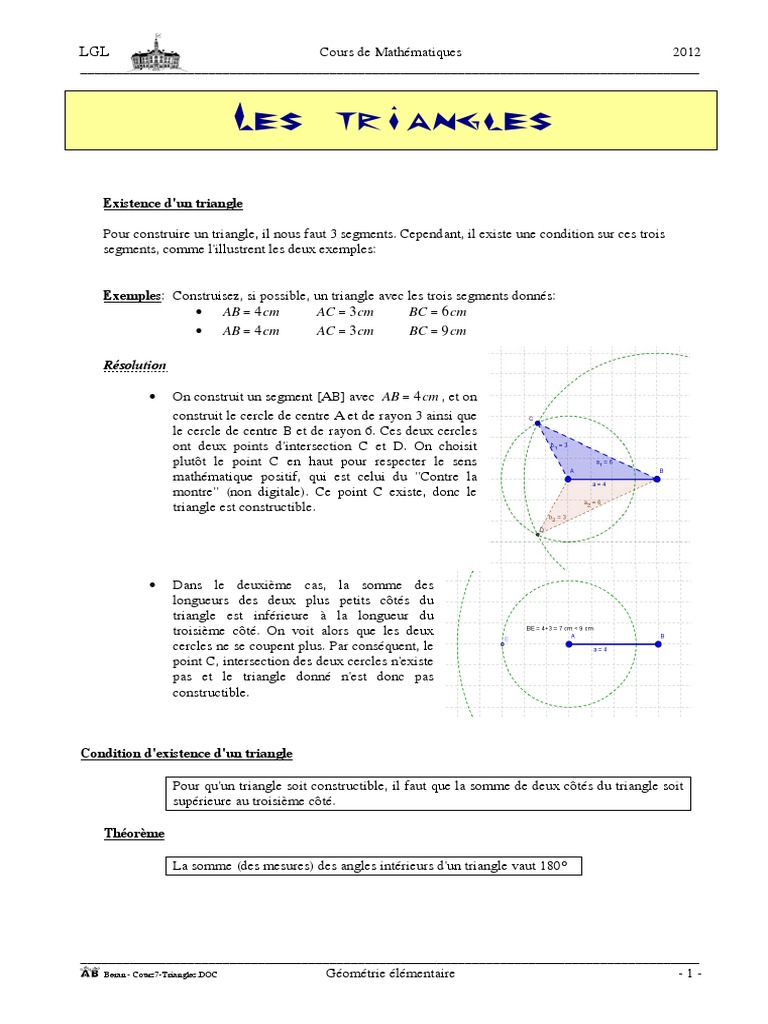 Cours7 Triangles | PDF | Triangle | Cercle